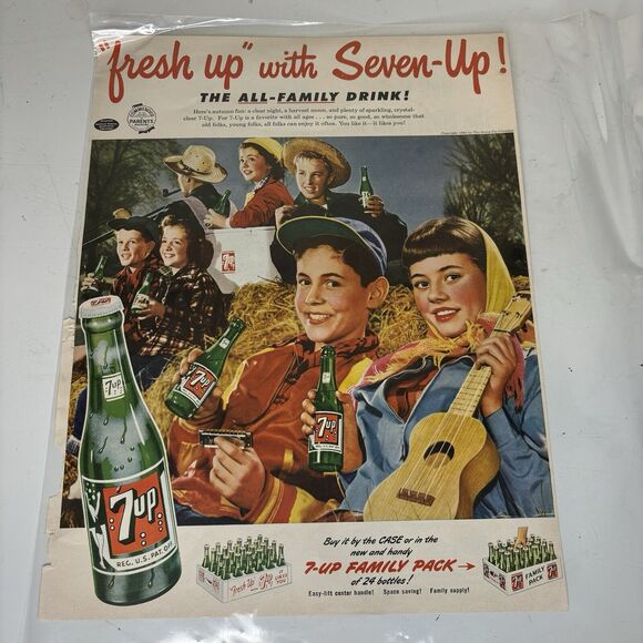 7 Up | Other | 952 Seven 7up Autumn Fun Mcm Vintage Print Ad Poster Man ...